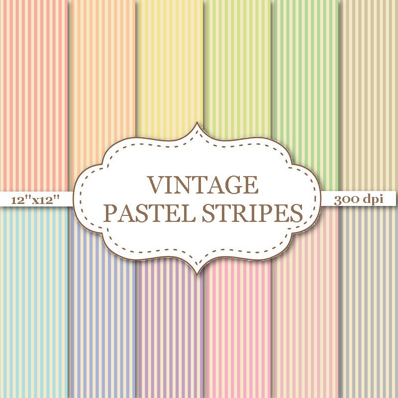 VINTAGE PASTEL STRIPES Digital Paper Stripe Pattern in Pastel Colors ...