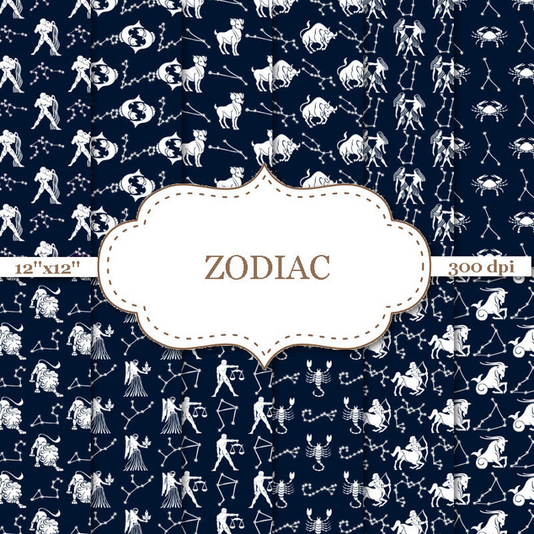 ZODIAC Digital Paper Zodiac Signs Zodiacdigital Background Blue and ...