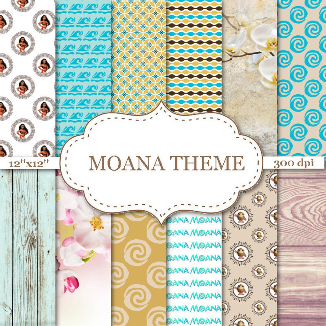 MOANA THEME Digital Papers Light Blue Digital Papers Floral Papers Wood ...