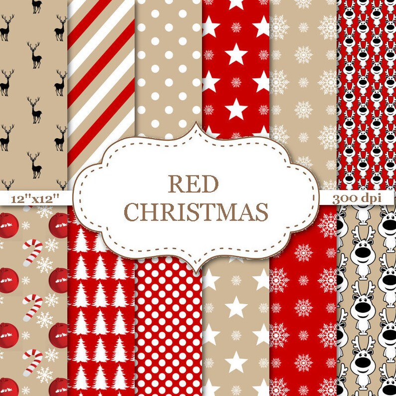 ROJO NAVIDAD papel digital para imprimir papel kraft Navidad - Etsy España