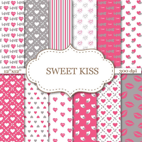 SWEET KISS Love Digital Paper Valentine's Digital Paper | Etsy
