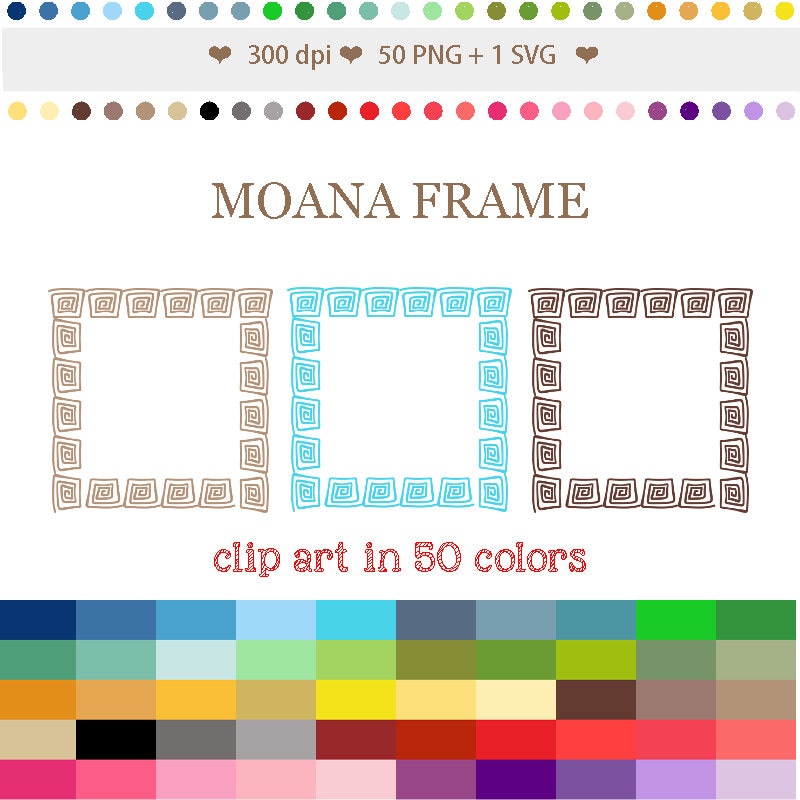 50 Colors Digital MOANA FRAME Clipart Digital Square Frame Clipart ...