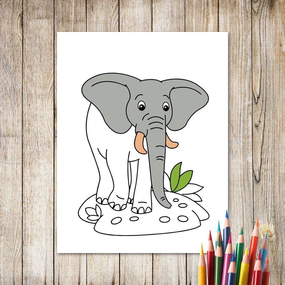 SVG Printable ELEPHANT Coloring Page Printable Art for Kids Jungle ...