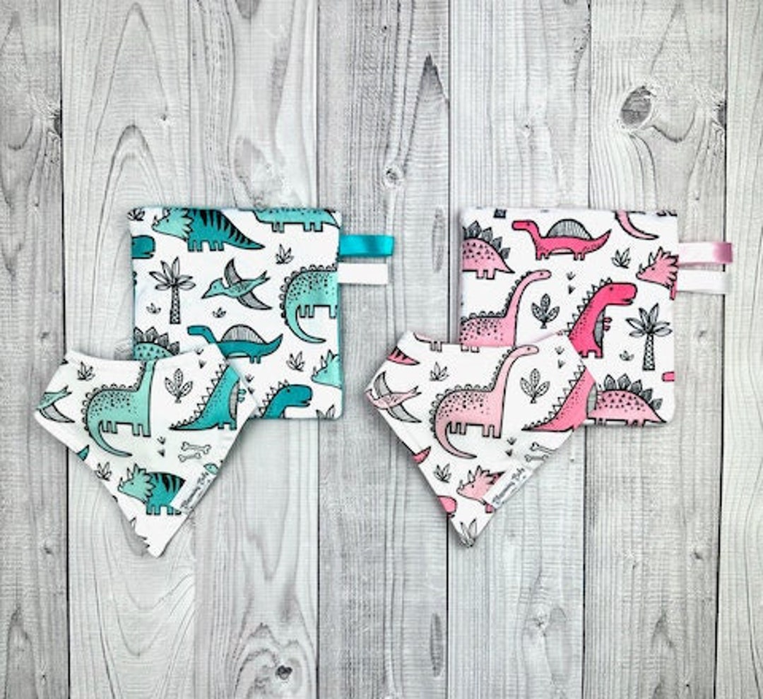 Pink and Mint Dinosaur Print Jersey Baby Drool Bibdanas and Matching ...