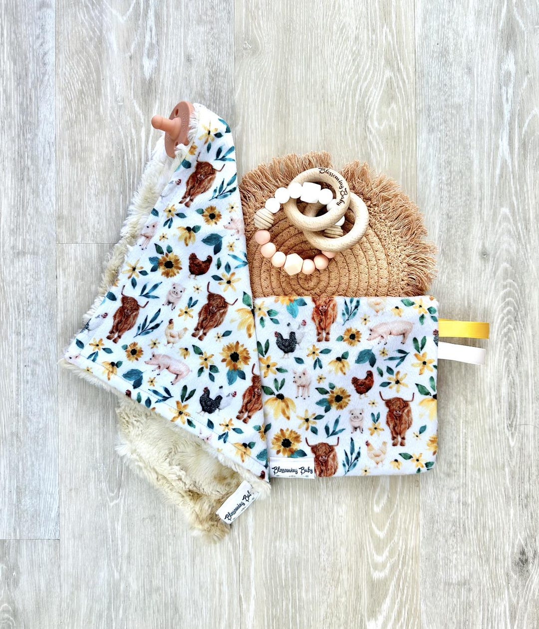 Farm Animal Floral Binky Blanket and Crinkle Lovey / Sensory Toy - Etsy