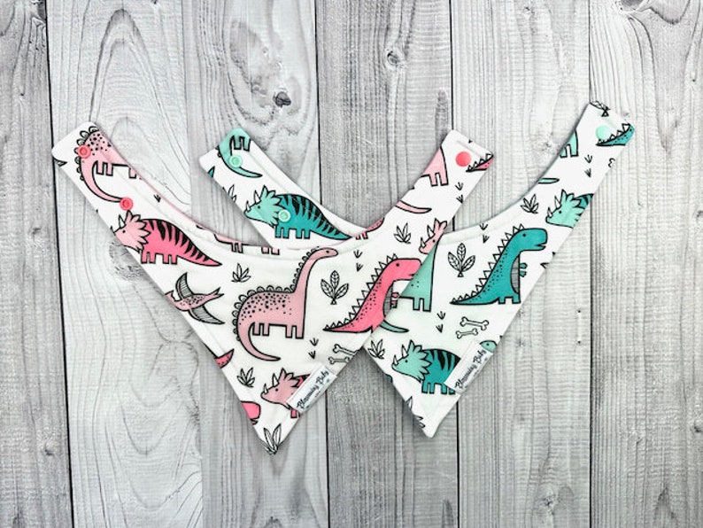 Pink and Mint Dinosaur Print Jersey Baby Drool Bibdanas and Matching ...