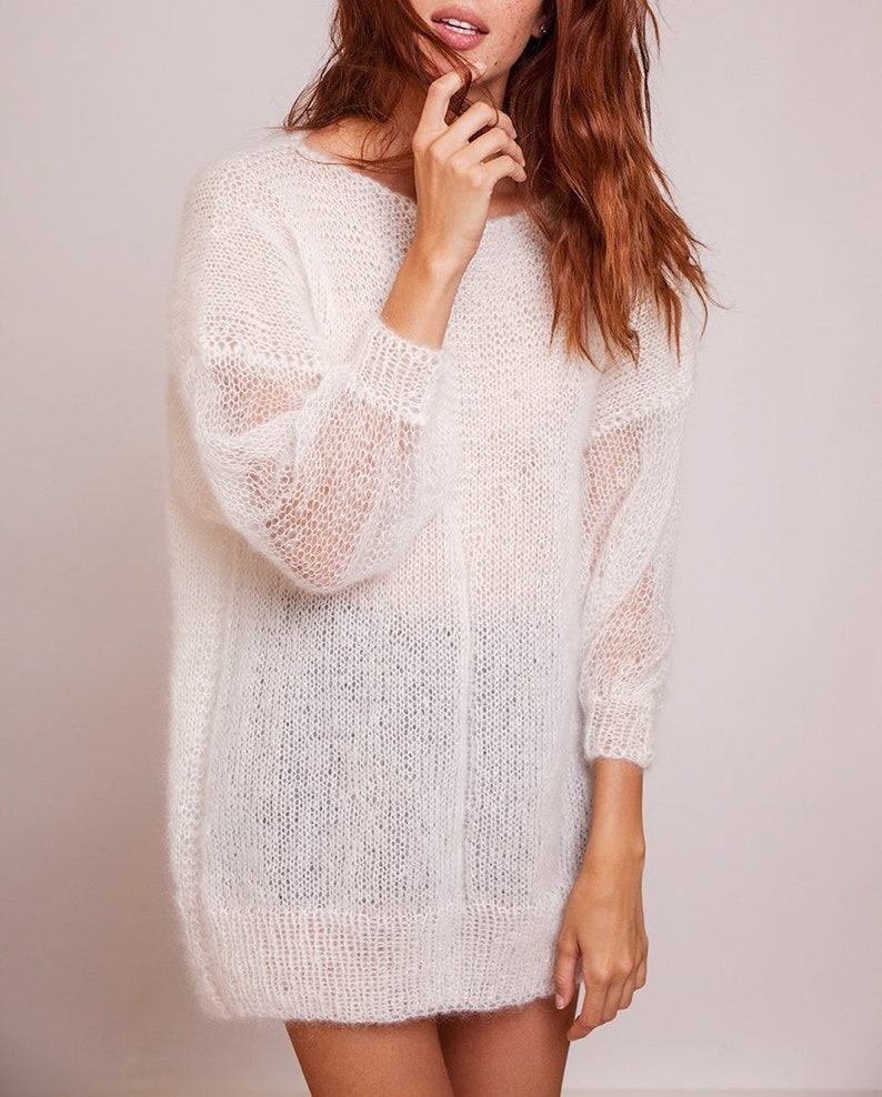 Maglione in seta Mohair pullover oversize a maglia bianca con | Etsy Maglione in seta Mohair pullover oversize a maglia bianca con | Etsy