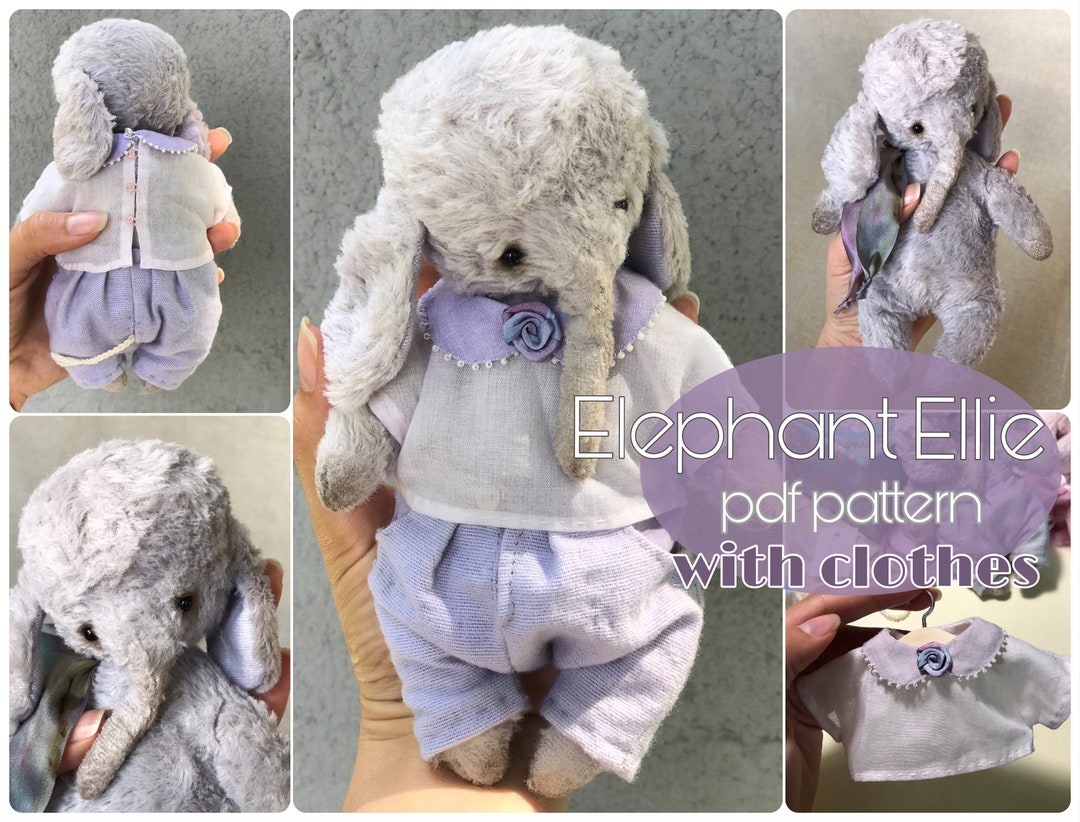 Elephant Ellie Pdf Pattern With Clothes 16cm, Instant Download, Stuffed ...