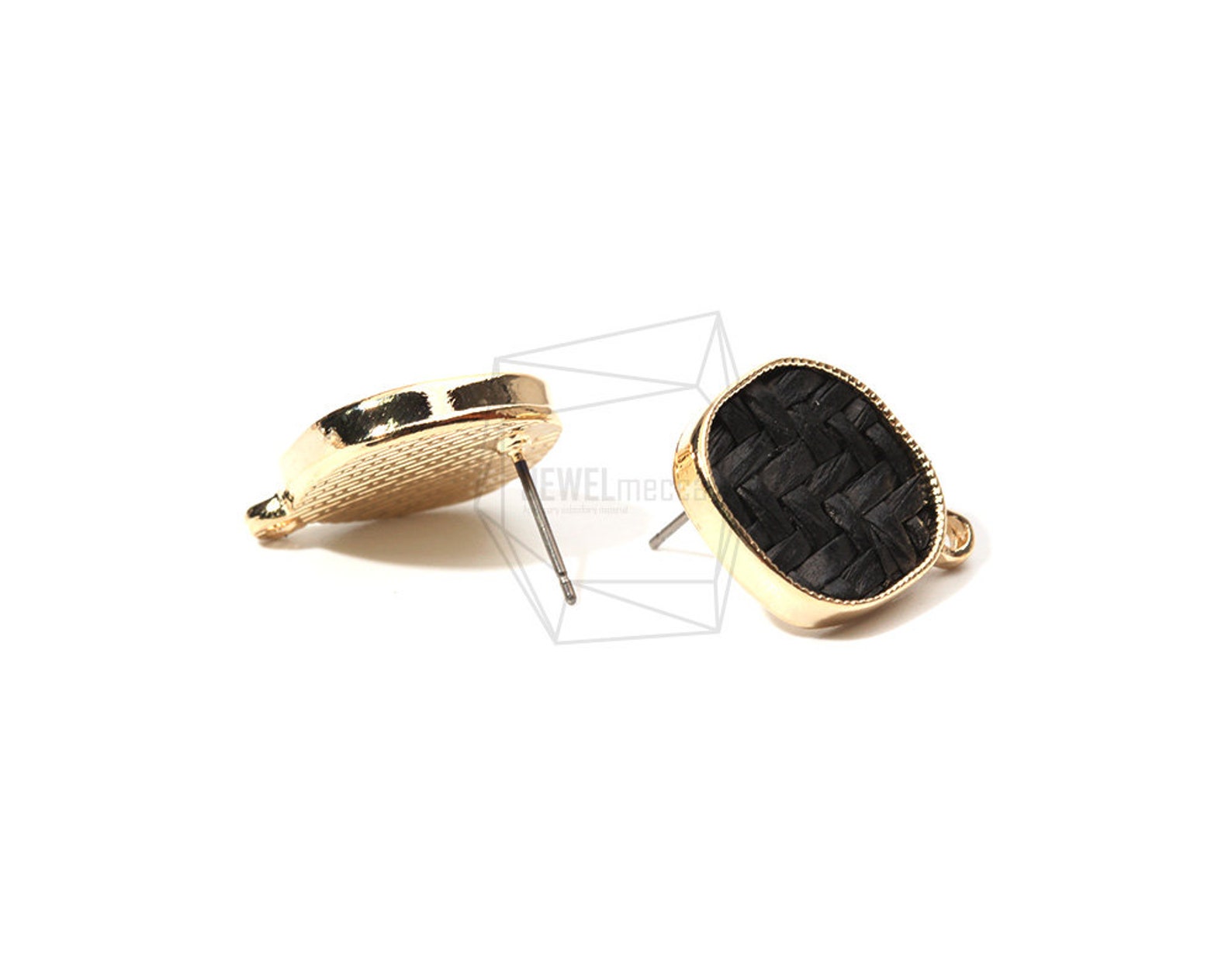 Erg-740-g/2pcs/round Edge Rhombus Rattan Post Earring(black)/17mm X ...