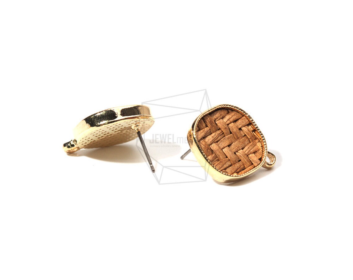 Erg-739-g/2pcs/round Edge Rhombus Rattan Post Earring(light Brown)/17mm ...