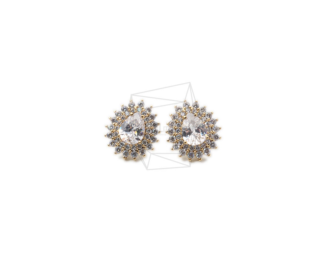 Erg-1203-g/2pcs/teardrop Cubic Post Earrings/14mm X 15mm/matte Gold ...