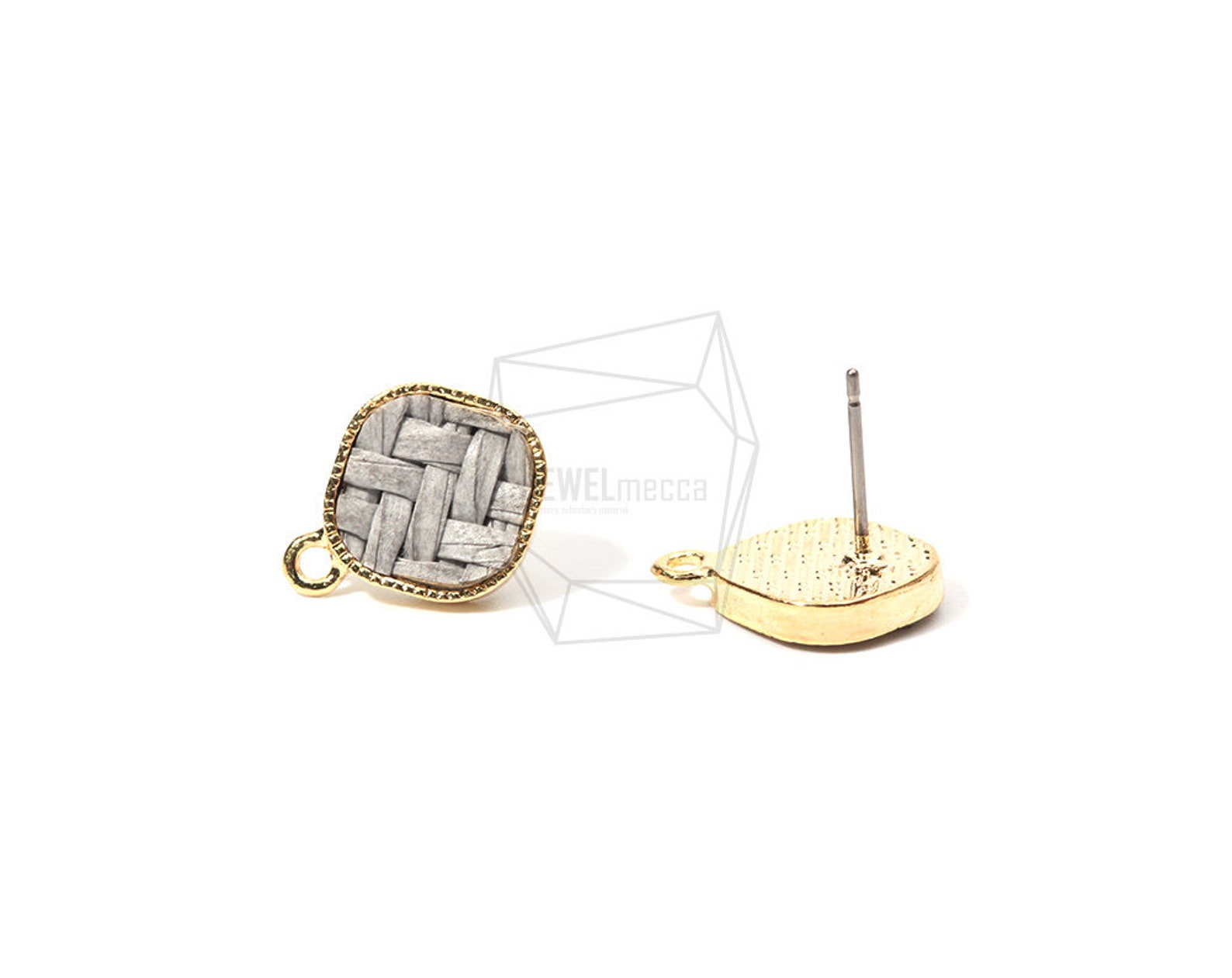 Erg-734-g/2pcs/round Edge Rhombus Rattan Post Earring(grey)/12mm X 15mm ...