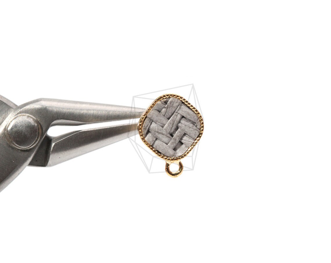 Erg-734-g/2pcs/round Edge Rhombus Rattan Post Earring(grey)/12mm X 15mm ...