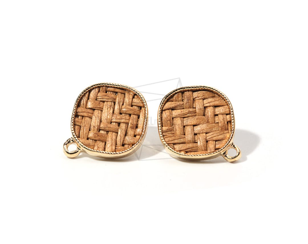 Erg-739-g/2pcs/round Edge Rhombus Rattan Post Earring(light Brown)/17mm ...