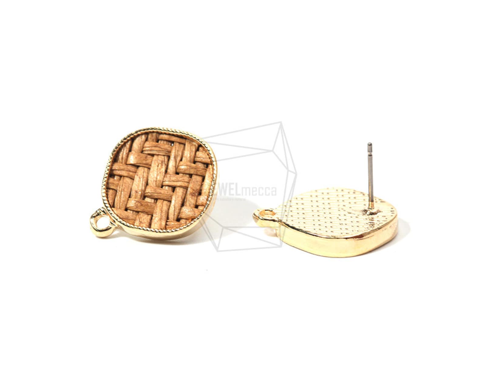 Erg-739-g/2pcs/round Edge Rhombus Rattan Post Earring(light Brown)/17mm ...