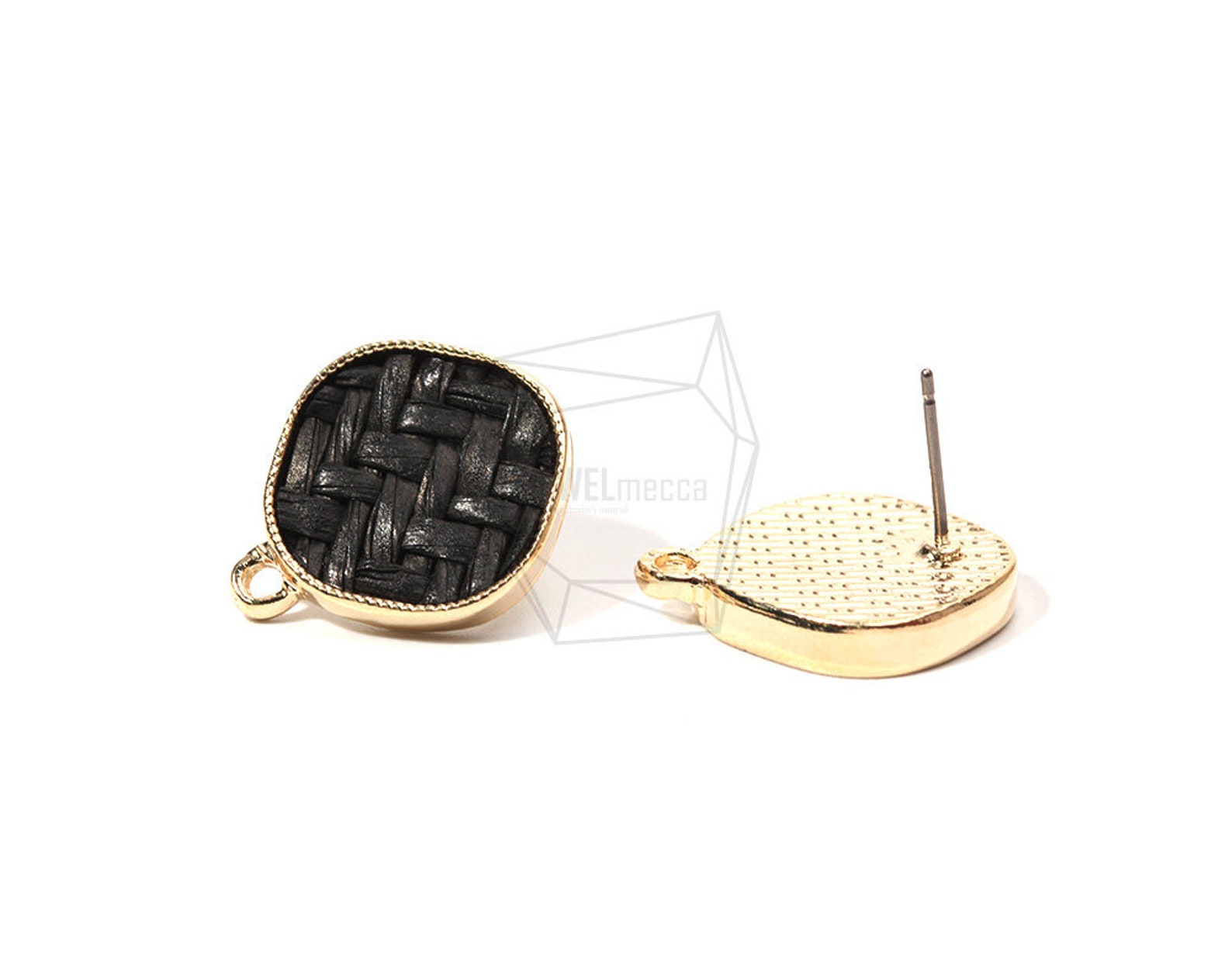 Erg-740-g/2pcs/round Edge Rhombus Rattan Post Earring(black)/17mm X ...