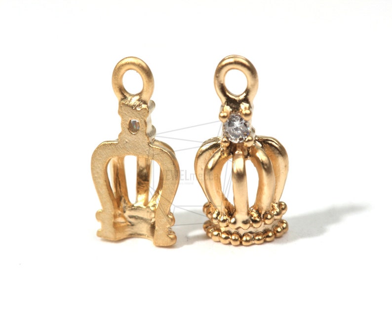 Pdt-046-mg/5pcs-tiny Half Crown Connector Link Charm-matte Gold Plated ...