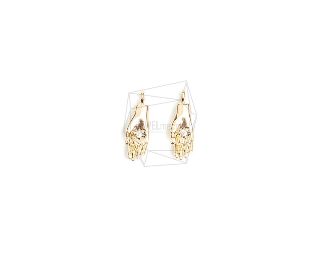 Pdt-2619-g(2pcs)cubic Hand Pendant/ 6mm X 18mm/gold Plated Over Brass ...