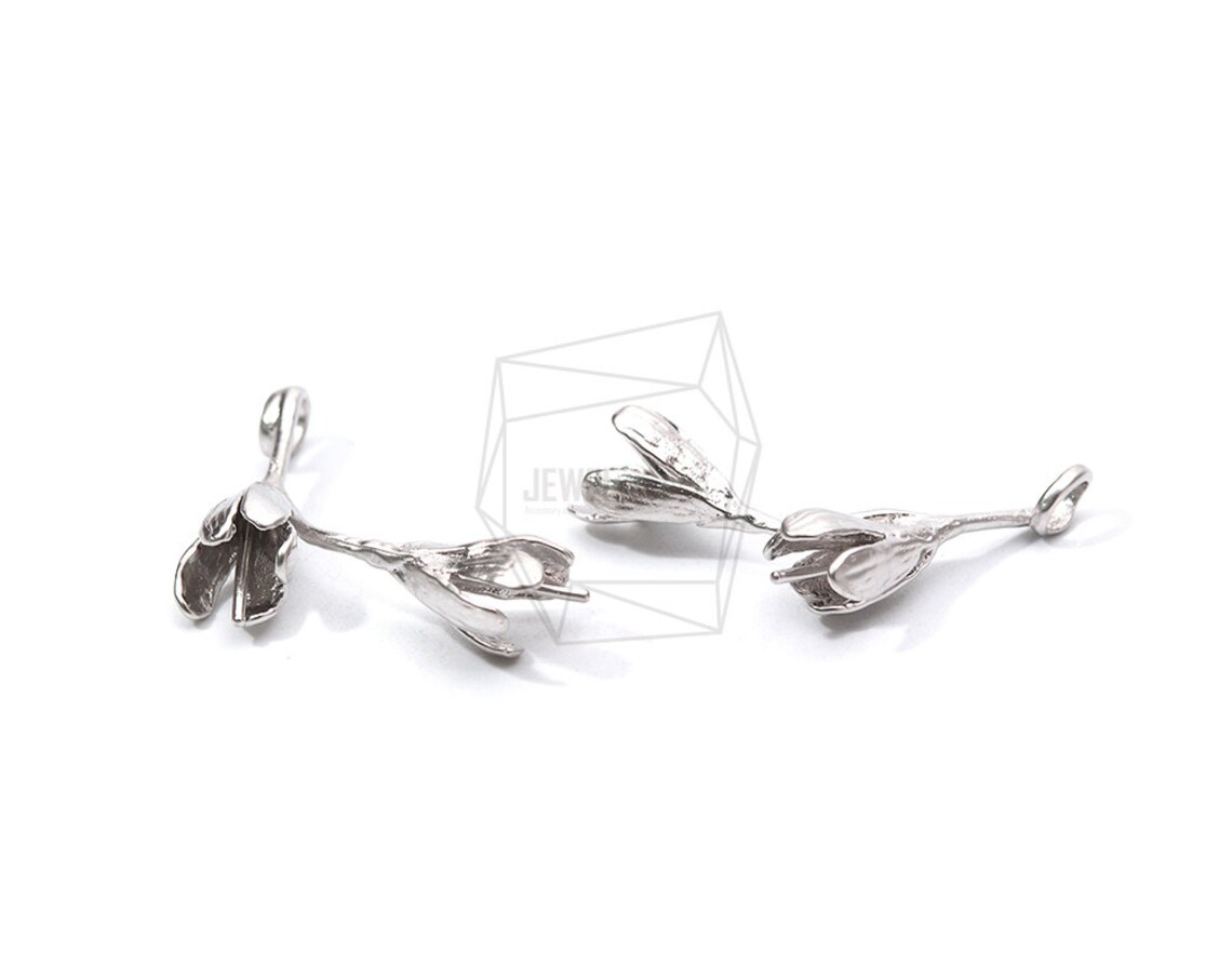 Pdt-1803-mr/2pcs/double Flower Buds Pendant/24mm X 23mm/matte Rhodium ...