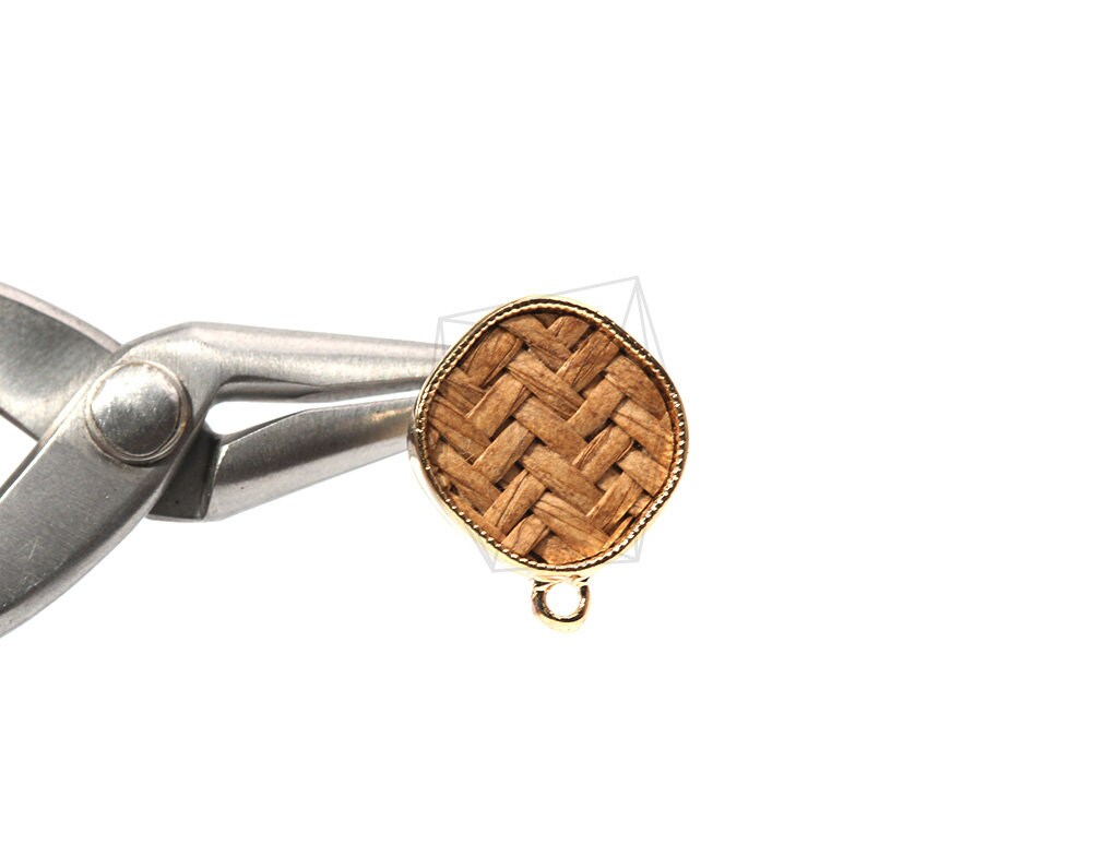 Erg-739-g/2pcs/round Edge Rhombus Rattan Post Earring(light Brown)/17mm ...