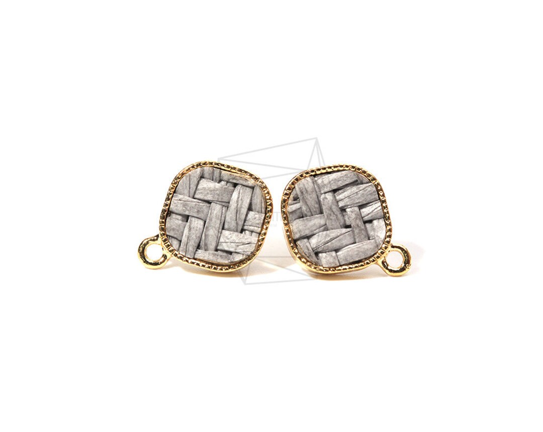 Erg-734-g/2pcs/round Edge Rhombus Rattan Post Earring(grey)/12mm X 15mm ...