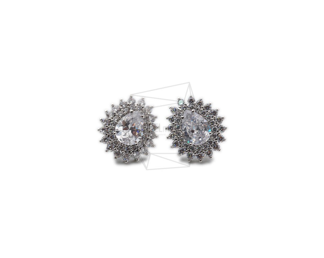 Erg-1203-r/2pcs/teardrop Cubic Post Earrings/14mm X 15mm/matte Rhodium ...
