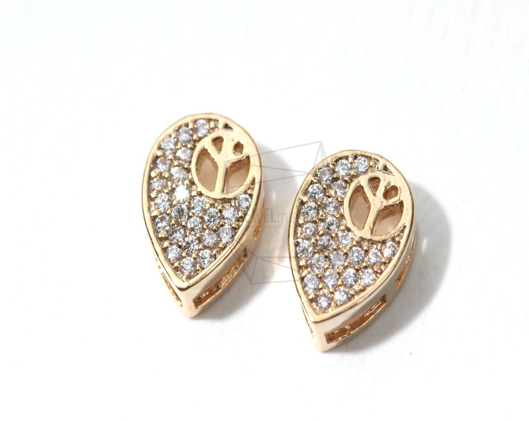 PDT-015-G/2Pcs-CZ Tear Drop Peace Sign Charm-Peace Colgante Set con ...