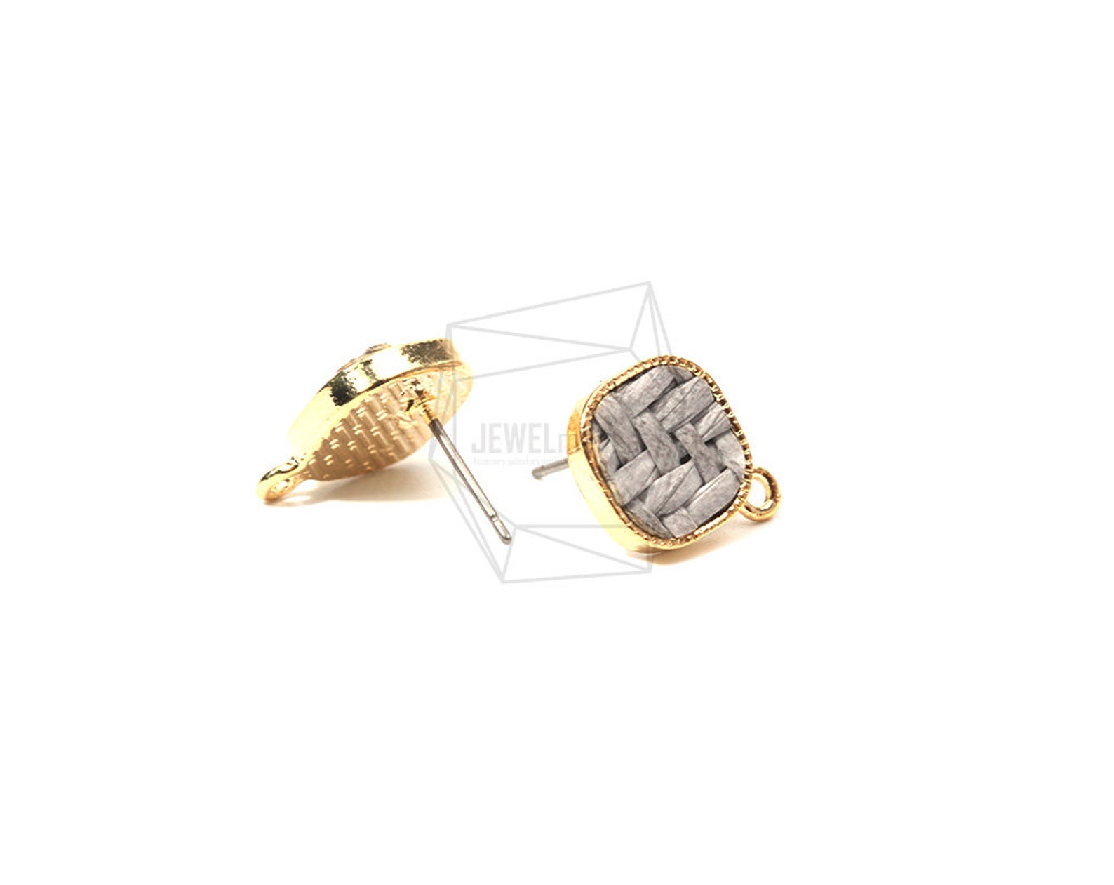 Erg-734-g/2pcs/round Edge Rhombus Rattan Post Earring(grey)/12mm X 15mm ...