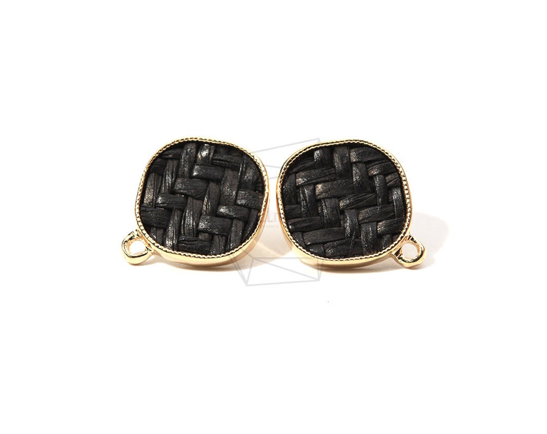 Erg-740-g/2pcs/round Edge Rhombus Rattan Post Earring(black)/17mm X ...