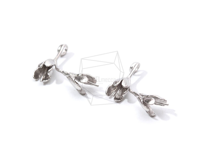 Pdt-1803-mr/2pcs/double Flower Buds Pendant/24mm X 23mm/matte Rhodium ...