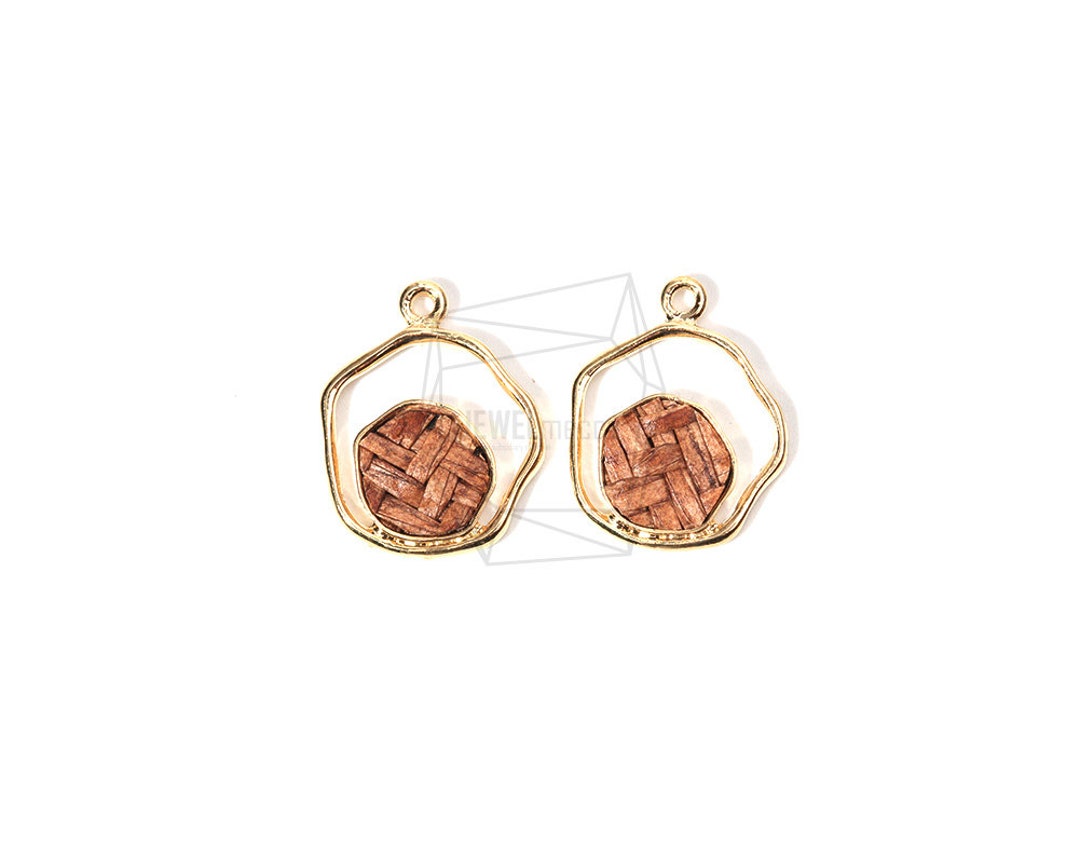 Pdt-1561-g/2pcs/round Edge Rhombus Rattan Pendant(brown)/17mm X 20mm ...