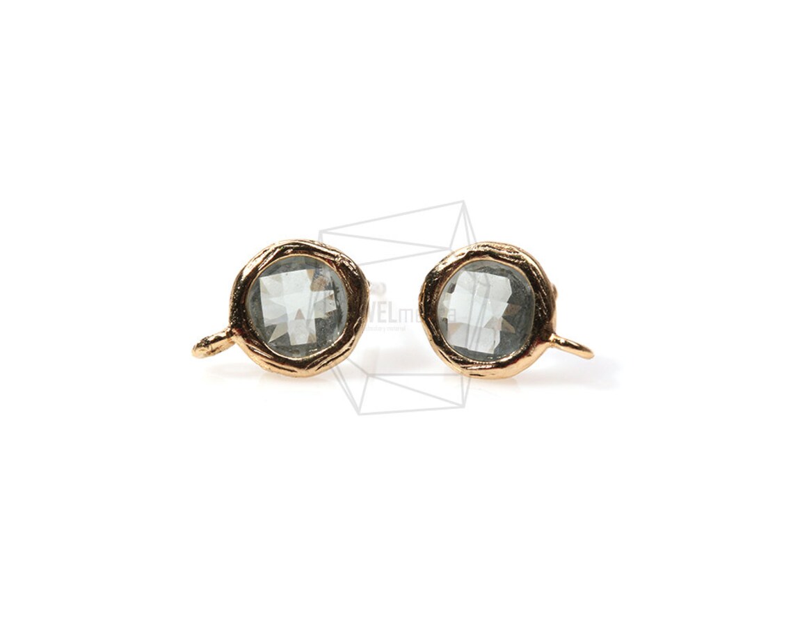 Erg-147-g/2pcs-glass Post Earring(grey)/ 8mmx10mm /gold Plated Over ...