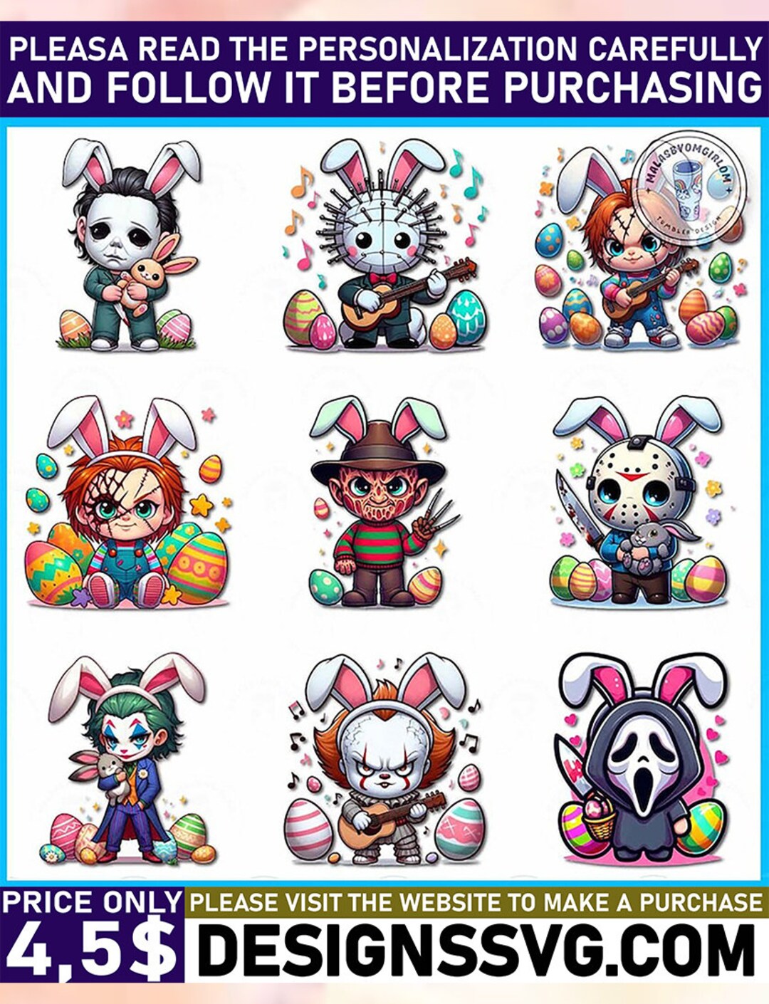 20 Killer Easter Chibi Cartoon PNG Bundle, Horror Easter Bundle, Happy ...