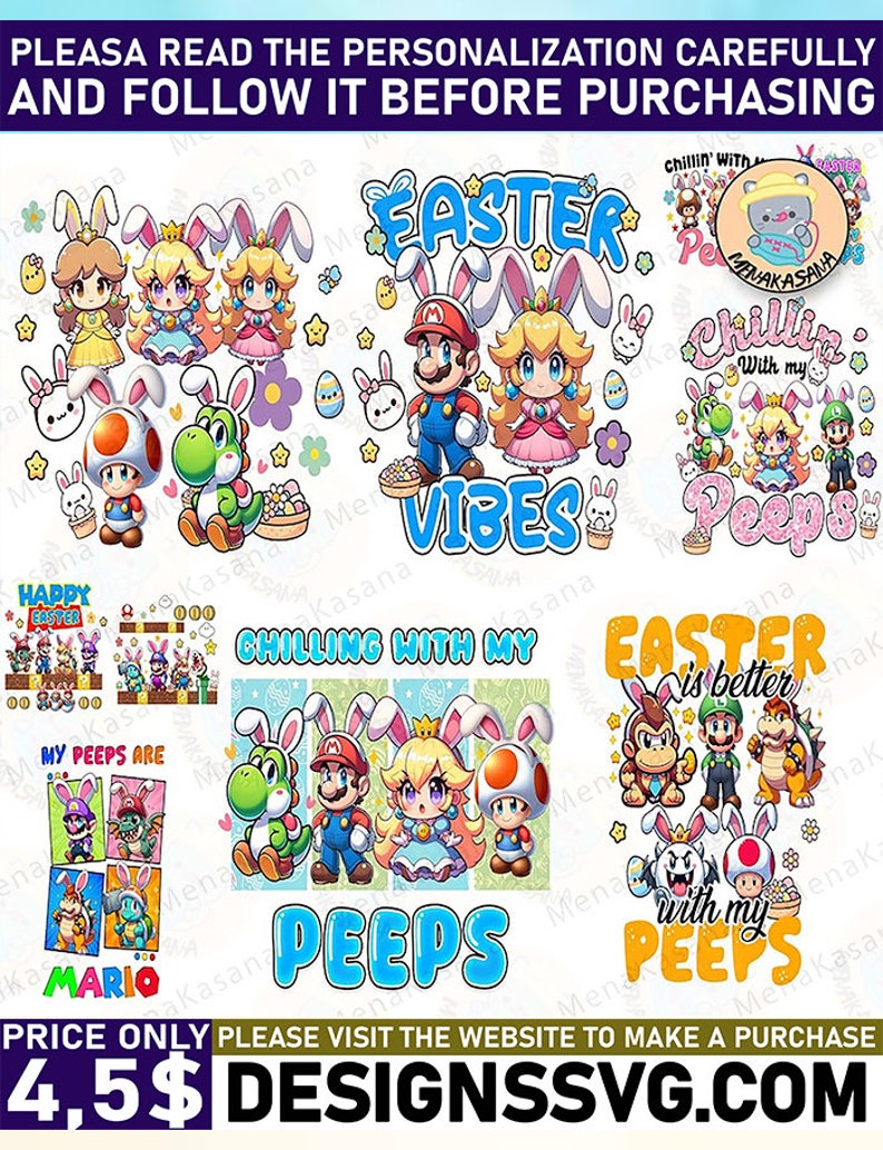 10 Super Mario Character Bunny PNG, Easter Chibi Cartoon PNG, Easter ...