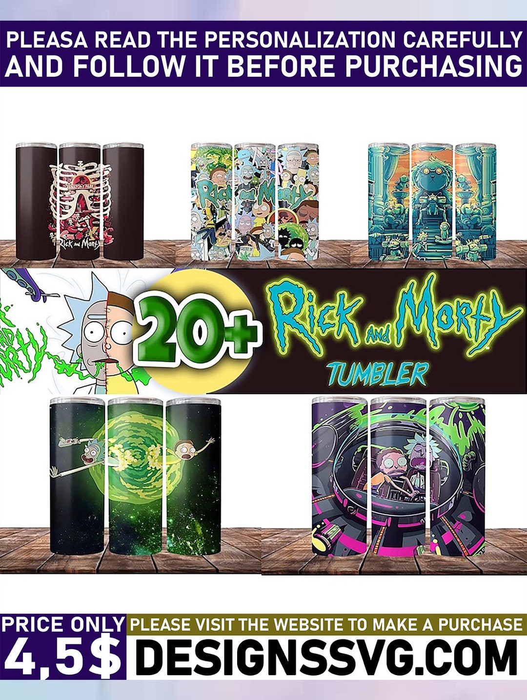 20 Rick and Morty Tumbler Bundle, Cartoon Tumbler 20oz Skinny ...
