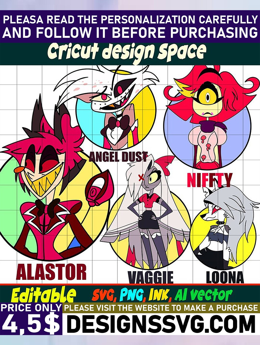 Editable Angel Dust Hazbin Hotel SVG, Alastor Sticker, Loona Sticker ...