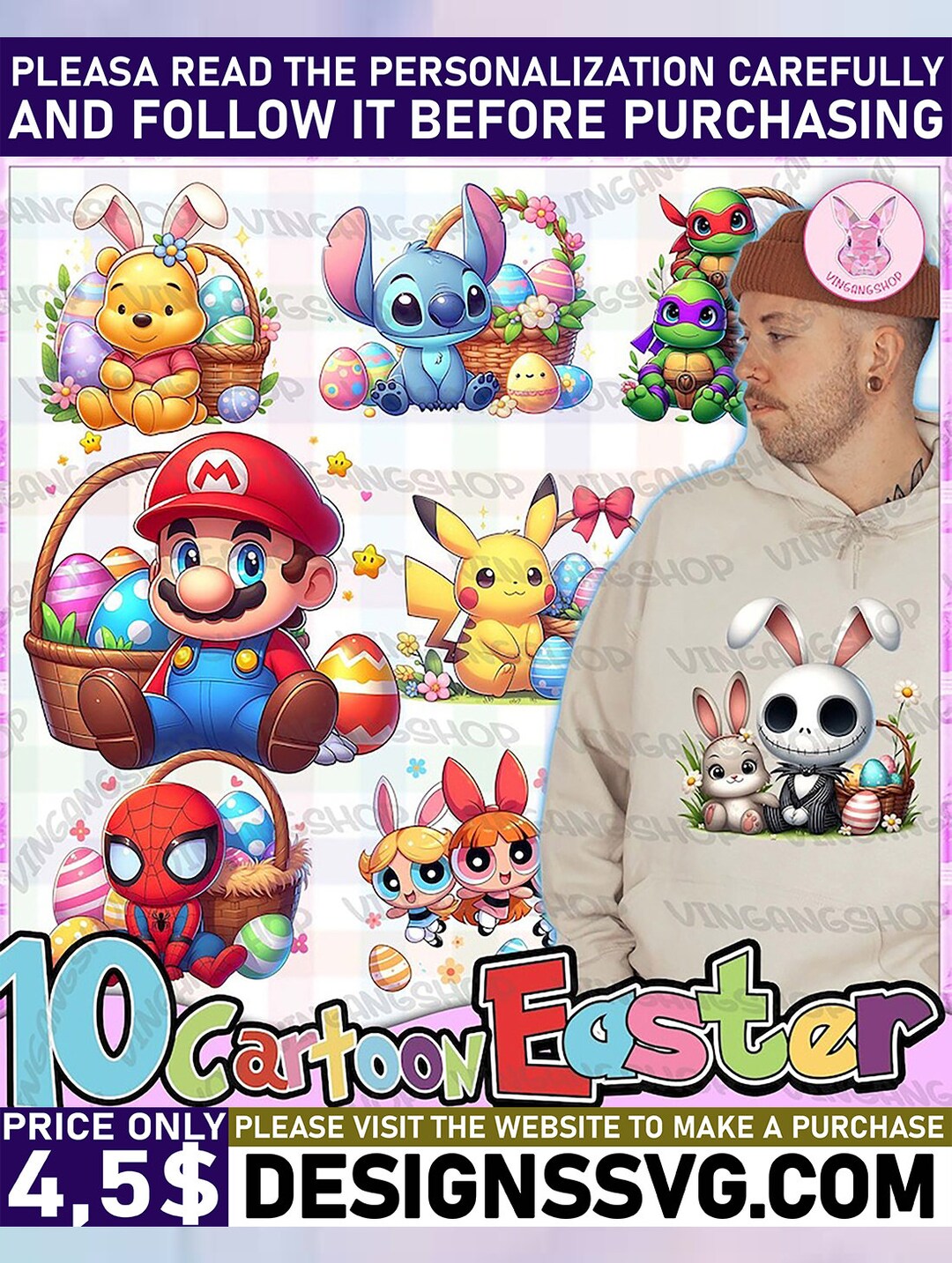 10 Cartoon Easter Character Png Bundle, Superhero Easter Eggs Png ...