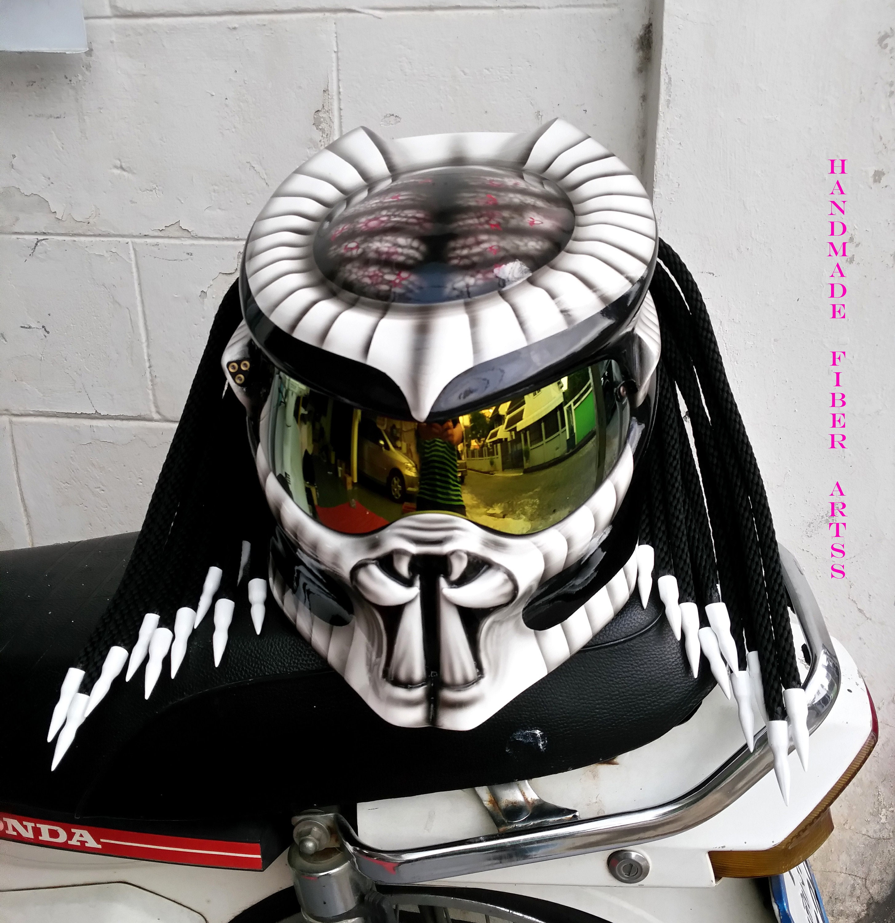 White Predator Motorcycle Helmet