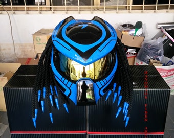 Predator Helmet Custom King Skull Blue Chopper Bobber for Motorcycle ...