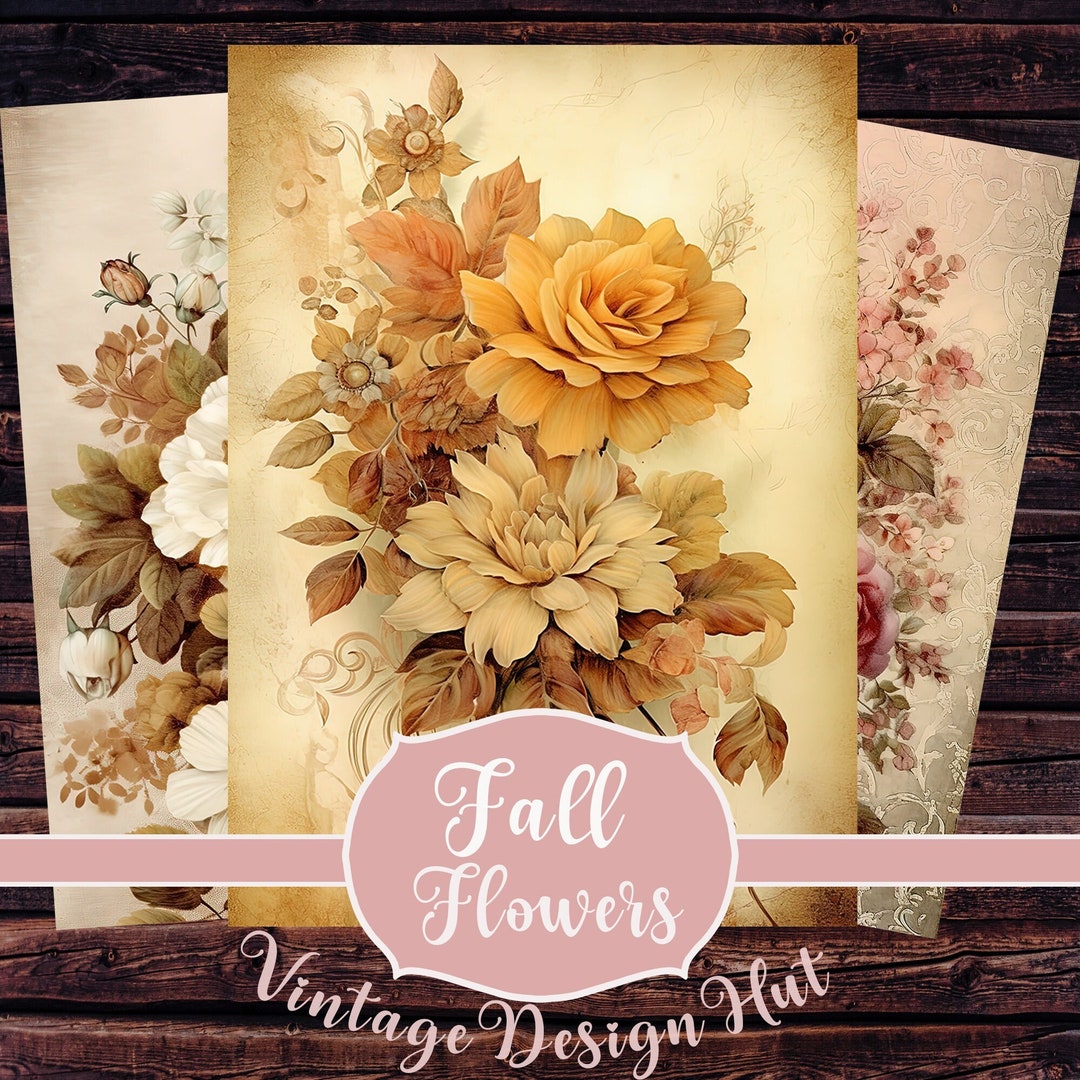 Vintage Fall Flowers ATC Cards, Digital Papers, Scrapbooking Printable ...