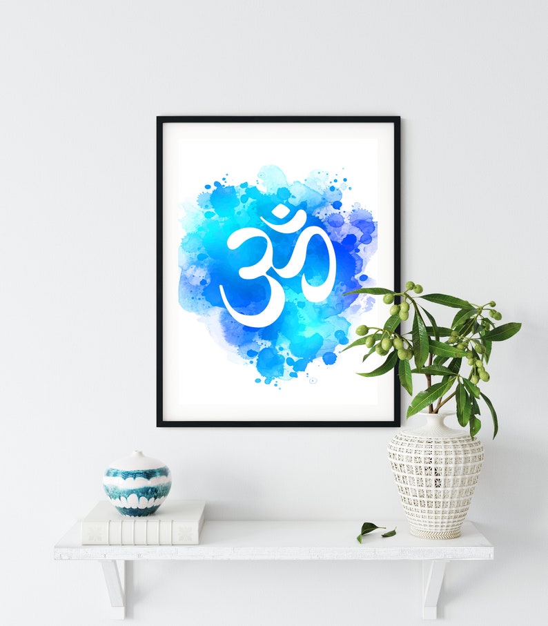 OM Printable Wall Art Blue Watercolor OM Image Digital Download Yoga ...