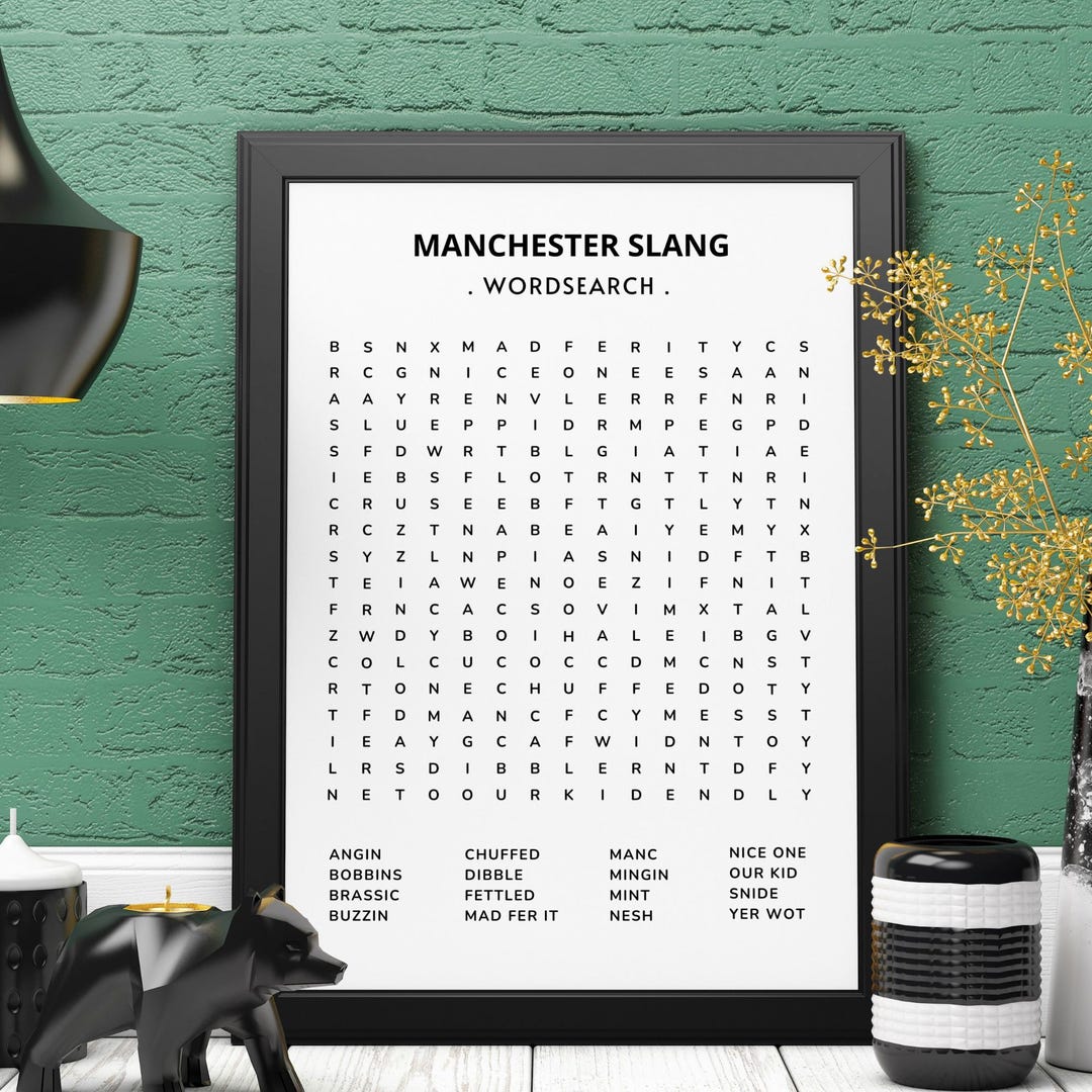 Manchester Wordsearch | Manchester Slang | Manchester Print | Bathroom ...