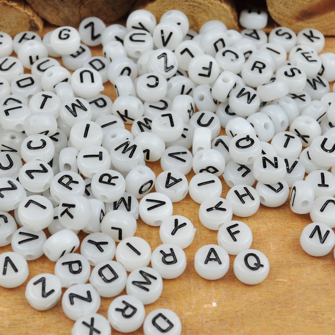 200 Pcs,number Beads, Letter Beads,acrylic Round 7mm Beads, Alphabet ...