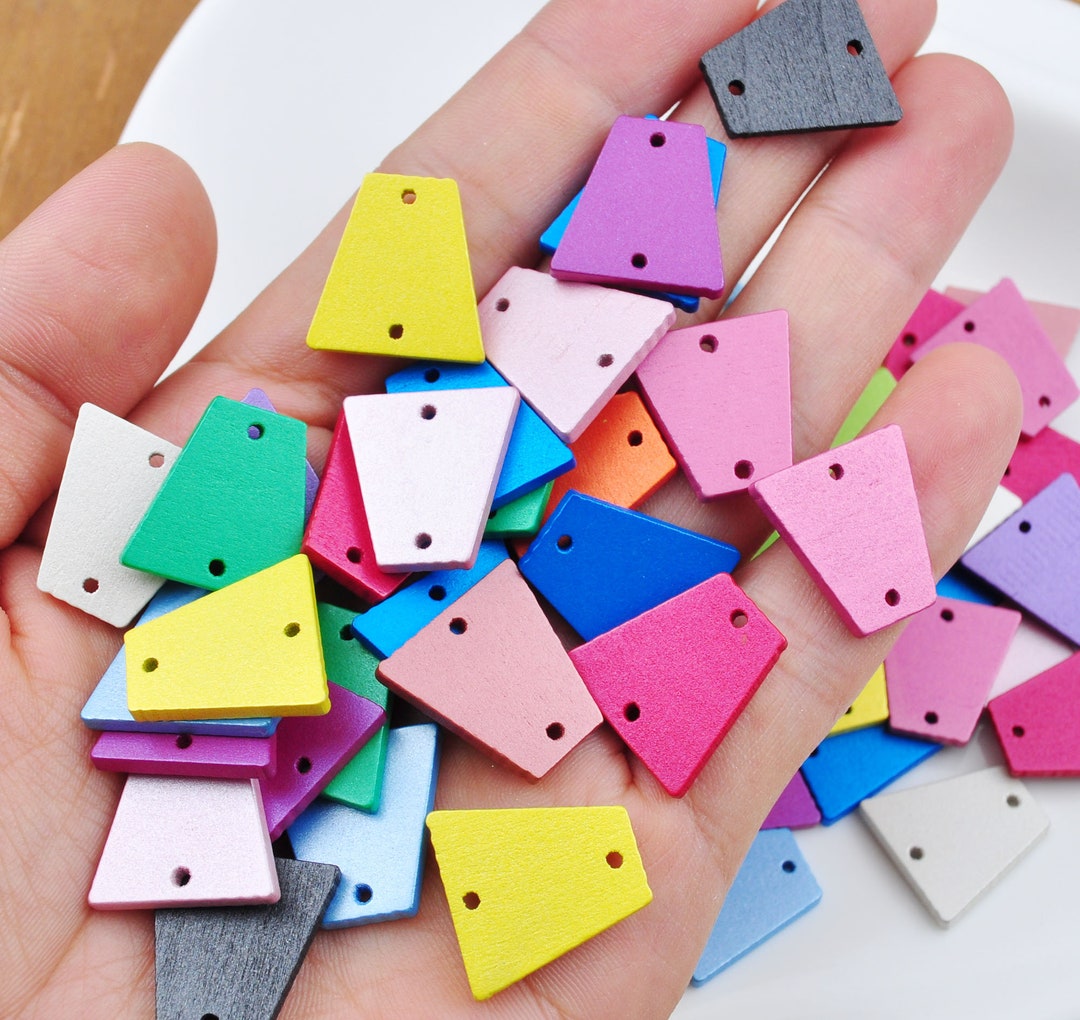 50/100pcs Wooden Trapezoid Findings Blanks Connectors 2-hole，colorful ...