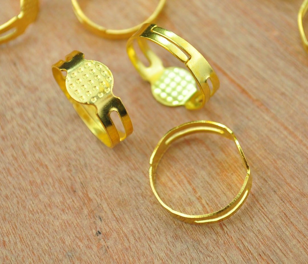 50pc Adjustable Ring Blanks,gold Plated Ring Blanks,8mm Ring Pad,ring ...