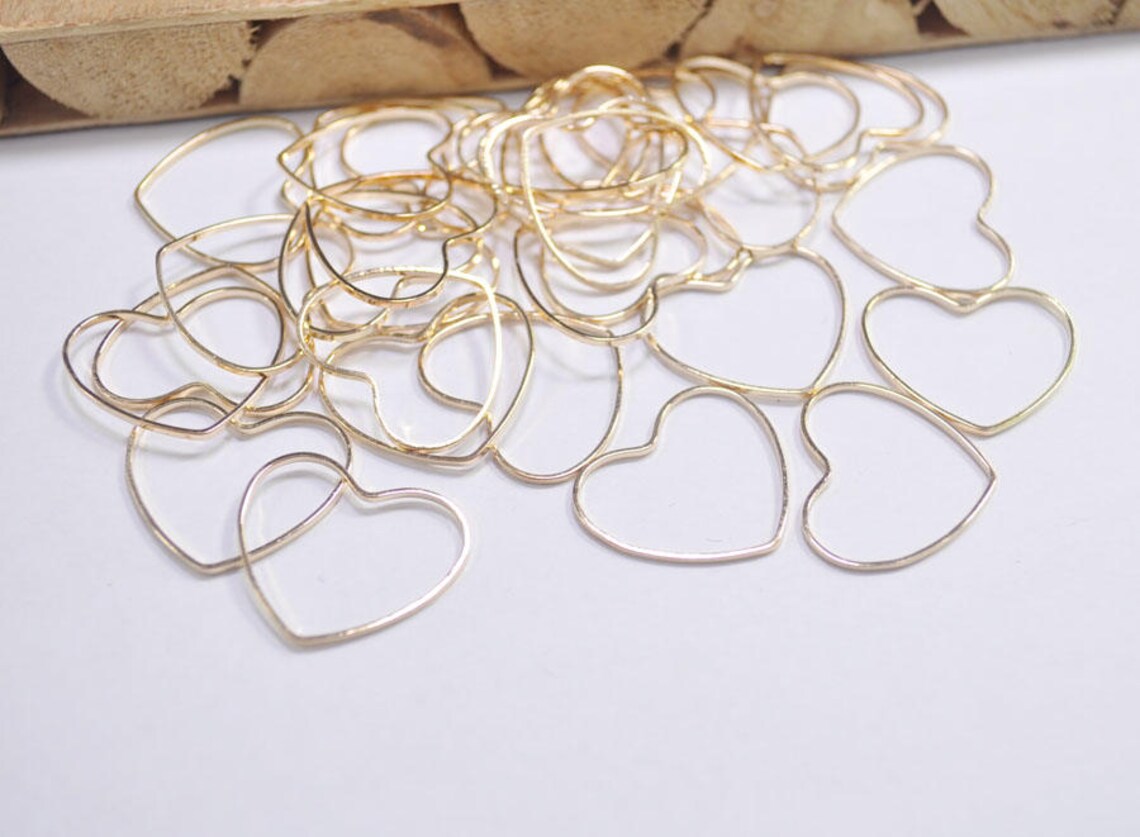 50pcs KC Gold Plated Heart Shape Wire Charms Heart Ring - Etsy