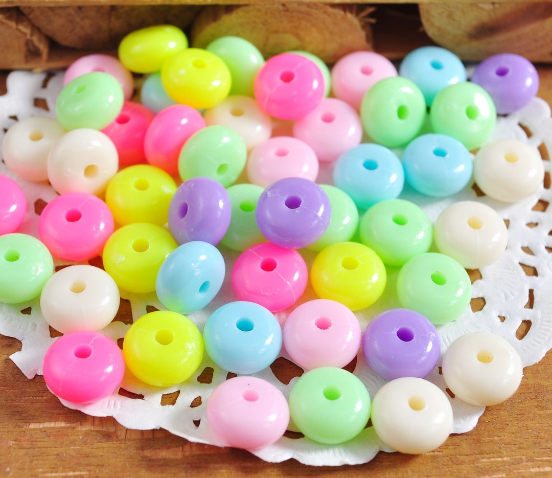 100/200pcs Mixed Color Acrylic Beads,bright Pastel Neon Spacer Beads ...