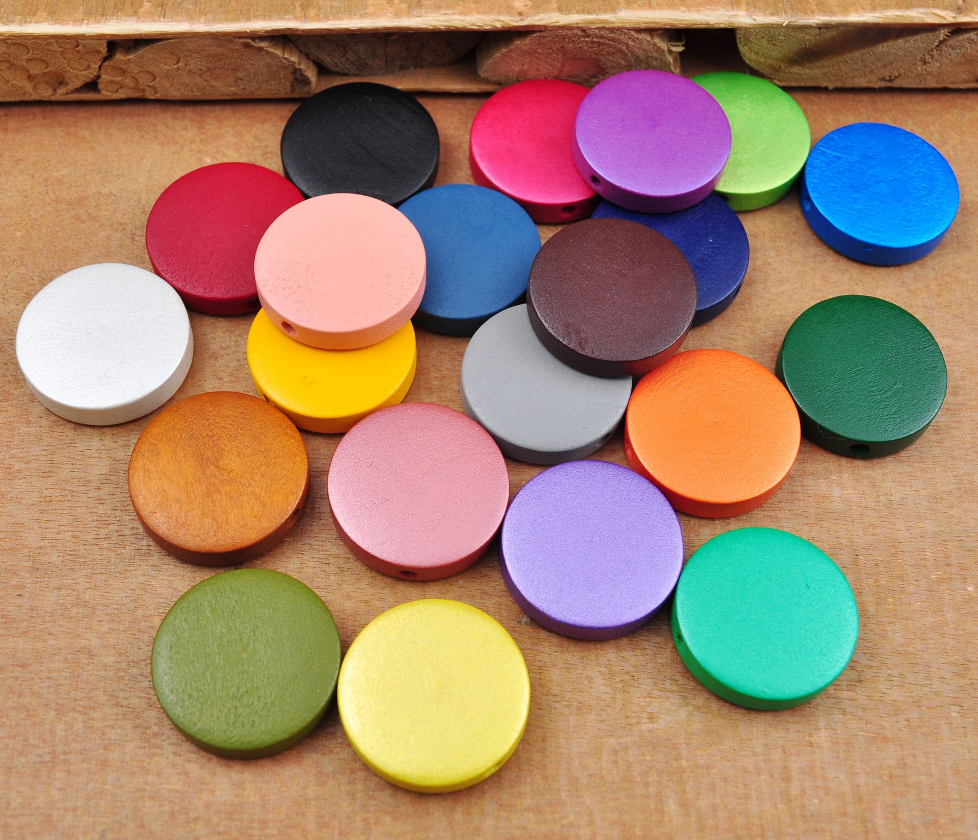 50 Geometric Flat Circle Bead, 21 Colors Wood Beads Flat Round,wood ...