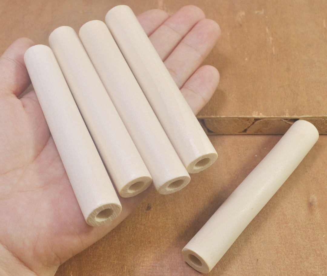6pcs Wooden Tube Beads - Unfinished Wood Tub Beads - Round Wood Tube ...