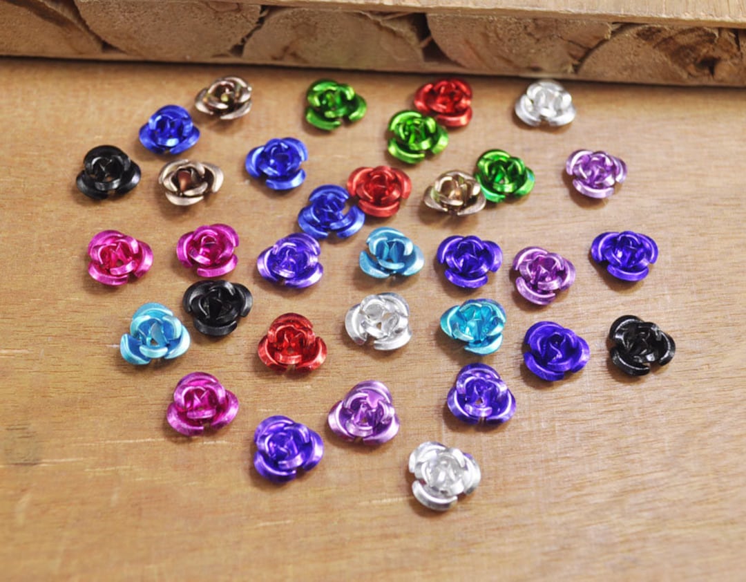 Aluminum Flower Beads,200pcs 8mm Mixed Color Aluminum Rose Flowers ...